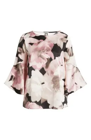 Anne Klein Floral-patterned Flare Cuff Top