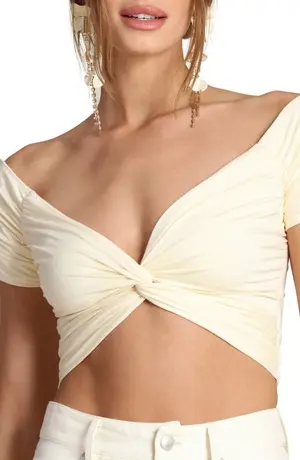 Avec Les Filles Off-the-shoulder Crop Top - Cream