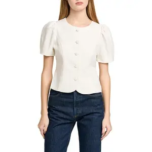 WAYF Blair Button-front Linen-blend Top - Ivory