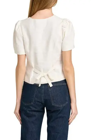 WAYF Blair Button-front Linen-blend Top - Ivory