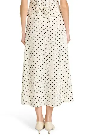 WAYF Blaire Dot Linen Blend Midi Skirt