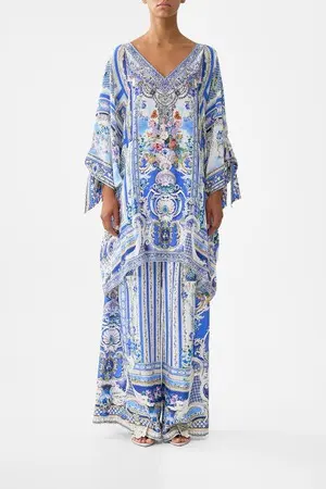 Camilla Tie Sleeve Short V Neck Kaftan - Ottoman Opulence
