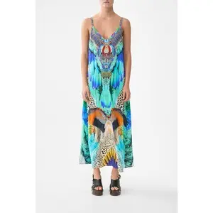 Camilla V Neck Midi Slip Dress - Jungle Flight