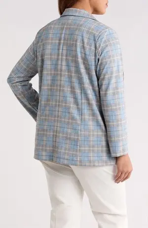 LIVERPOOL Plaid Open Front Boyfriend Blazer - Shadow Blue Multi