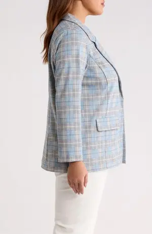LIVERPOOL Plaid Open Front Boyfriend Blazer - Shadow Blue Multi