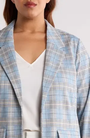 LIVERPOOL Plaid Open Front Boyfriend Blazer - Shadow Blue Multi