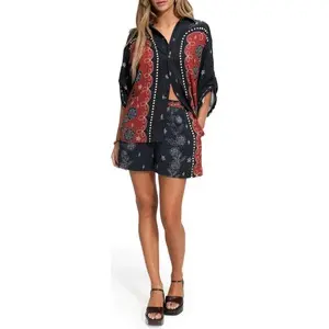 Agua Bendita Printed Cover-up Shorts - Black