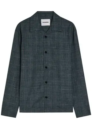 JIL SANDER Checked Wool-blend Shirt - Grey