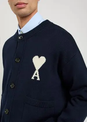 Ami Logo Intarsia Wool-blend Cardigan
