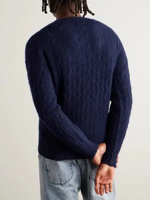 DRAKE'S Cable-knit Brushed Shetland Wool Sweater