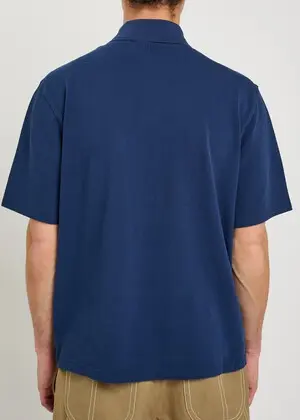 AMI Paris Logo-appliquéd Piqué Cotton Polo Shirt - Navy