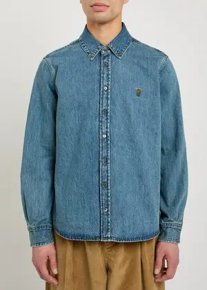 Ami Logo-embroidered Denim Shirt - Blue