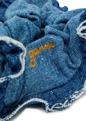 GANNI Logo-embroidered Scrunchie - Denim