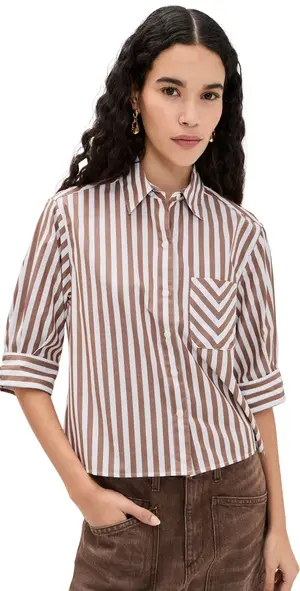 Rag & Bone Lucia Stripe Poplin Shirt - Brwst