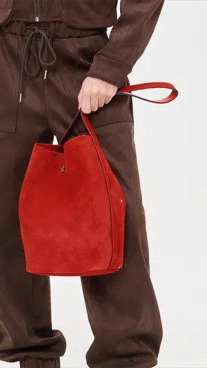 Tory Burch Suede Slim Bucket Bag - Red