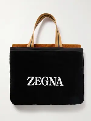 Zegna Logo-embroidered Cotton-terry Beach Towel Tote Bag - Black