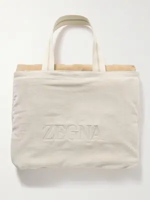 Zegna Logo-embroidered Cotton-terry Beach Towel Tote Bag - Neutrals