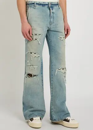 Amiri Checkered Repair Distressed Bootcut Jeans