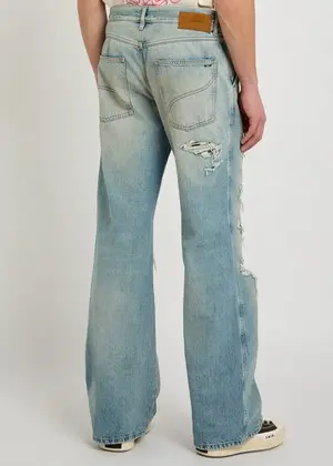 Amiri Checkered Repair Distressed Bootcut Jeans