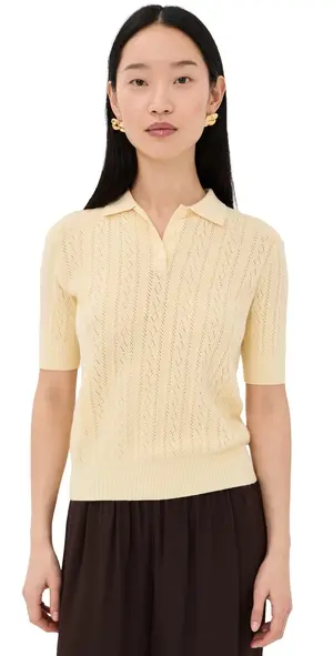 LISA YANG Cristine Pointelle Polo Sweater