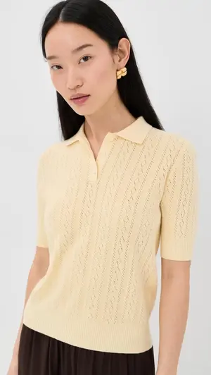 LISA YANG Cristine Pointelle Polo Sweater