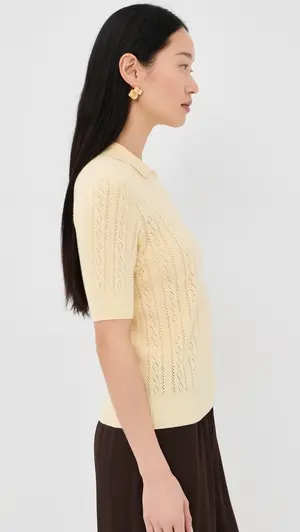 LISA YANG Cristine Pointelle Polo Sweater