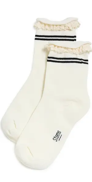 STEMS Pointelle Contrast High Ankle Socks - Ivory
