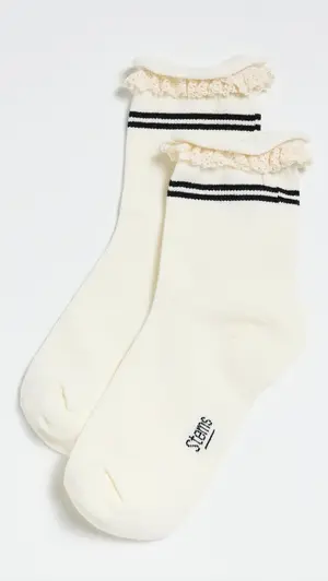 STEMS Pointelle Contrast High Ankle Socks
