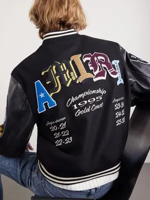 Amiri Appliquéd Embroidered Leather And Wool-blend Varsity Jacket - Black