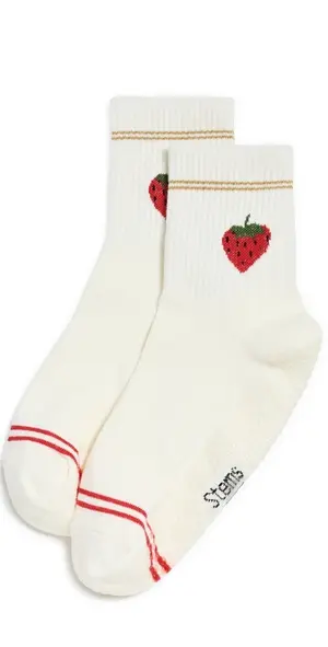 STEMS Strawberry Grip Crew Socks - Ivory