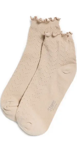 STEMS Pointelle Ankle Socks - Beige