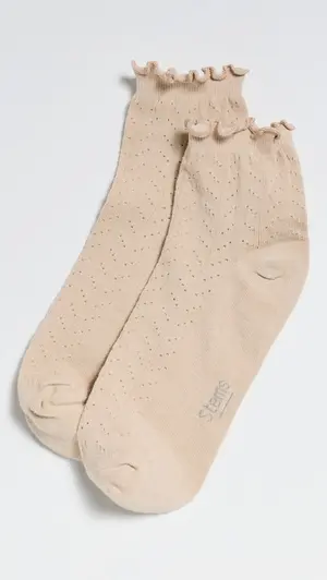 STEMS Pointelle Ankle Socks - Beige