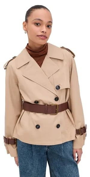 Avec Les Filles Short Trench Coat With Leather Belt - Camel