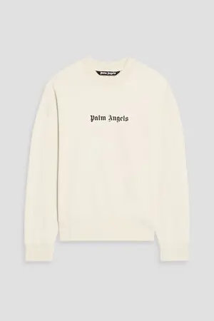 Palm Angels Logo-Print Cotton-Terry Sweatshirt - Ecru