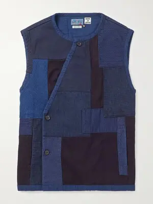 Blue Blue Japan Patchwork Cotton Gilet - Blue