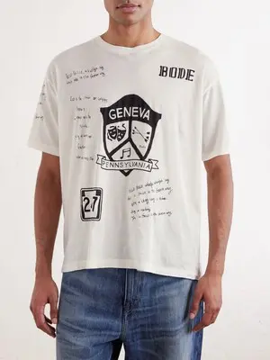 BODE Camp Crest Printed Cotton-jersey T-shirt - Neutrals