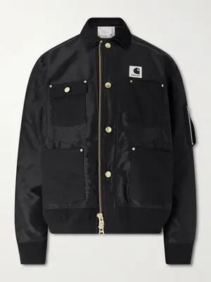 Sacai Carhart Wip Padded Shell And Cotton-twill Bomber Jacket - Black