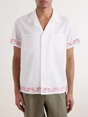 BODE Cherry Lane Camp-collar Embroidered Cotton-poplin Shirt