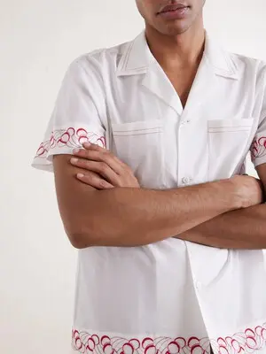 BODE Cherry Lane Camp-collar Embroidered Cotton-poplin Shirt