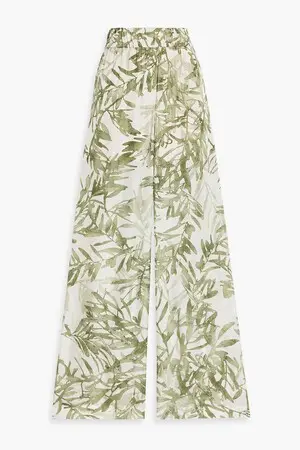 Brunello Cucinelli Printed Silkvoile Wideleg Pants - Army Green