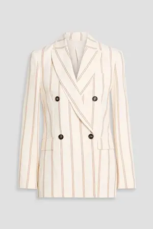 Brunello Cucinelli Doublebreasted Striped Linen And Cottonblend Blazer - Ivory