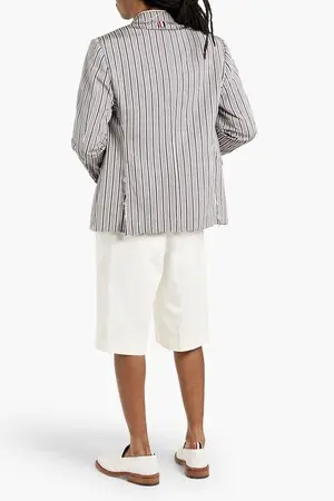 Thom Browne Frayed Striped Silk And Cottonblend Faille Blazer