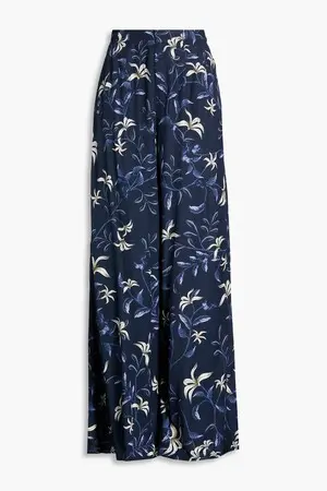 Agua Bendita Piñon Café Floralprint Twill Wideleg Pants - Navy