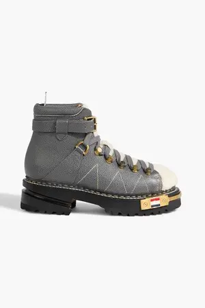 Thom Browne Shearling And Pebbledleather Hiking Boots - Gray