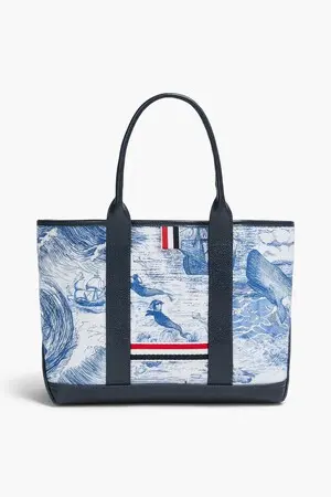 Thom Browne Printed Canvas And Pebbledleather Tote - Blue