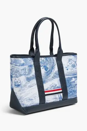Thom Browne Printed Canvas And Pebbled-leather Tote
