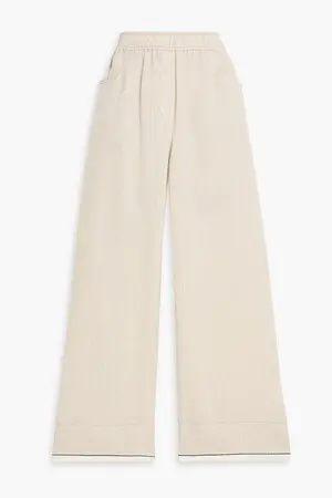 Brunello Cucinelli Linen Wide-leg Pants With Bead Embellishments - Ecru