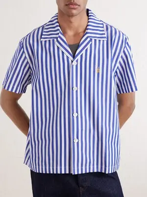 BODE Calliope Camp-collar Embroidered Striped Cotton-poplin Shirt