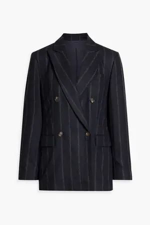 Brunello Cucinelli Double-breasted Striped Wool-blend Blazer