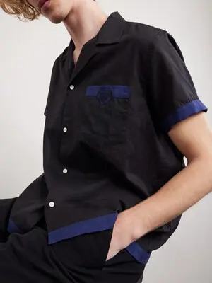 BODE Heart Deco Appliquéd Two-tone Cotton Shirt - Black
